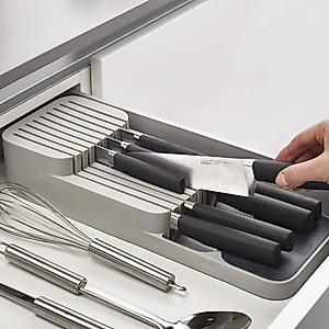 Joseph Joseph DrawerStore Kitchen Drawer Organizer Tray for Cutlery Utensils and Gadgets, Gray, 15.6 x 15.1 x 2.1 Inches & 85120 DrawerStore Kitchen Drawer Organizer Tray for Knives Knife Block, Gray