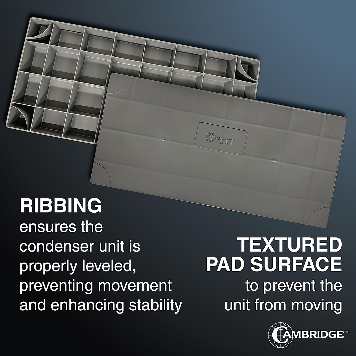 Cambridge Mini Split Gray AC Condenser Pad/Base, 18" W x 38" L x 3" H - Ideal for Air Conditioner Condenser Unit