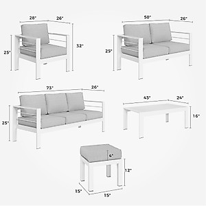 Solaste Aluminum Patio Furniture Set,4 Piece Metal Outdoor Furniture with 5 Inch Water-Resistant Cushions and Coffee Table for Balcony,Front Porch,and Backyard,White