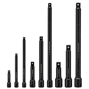 MIXPOWER 9-Piece Extension Bar Set, 1/4", 3/8" and 1/2" Drive Socket Extension, Premium Chrome Vanadium Steel with Black Phosphate Finish, Engineered for Impact Drivers