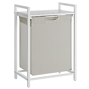 VASAGLE Laundry Hamper, Laundry Basket, Laundry Sorter with A Pull-Out and Removable Bag, Shelf, Metal Frame, 17.2 Gallons (65 L), 19.7 x 13 x 28.4 Inches, White UBLH101W01