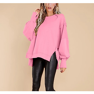 BWQ Womens Oversized Sweatshirt Crew Neck Long Sleeve Shirt Loose Pullover Tops S-2XL Pink