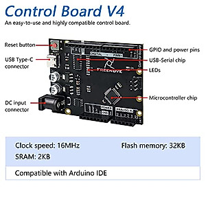 Freenove Control Board V4 (Compatible with Arduino IDE) with USB Type-C Interface, Detailed Instructions, Example Projects and Code