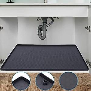 MEIKEYI Under Sink Mat - Kitchen Sink Mats Cabinet Liner Silicone Drip Tray 34" x 22" Unique Drain Function Design , Under Sink Mats for Kitchen Waterproof Bathroom Cabinet Equal Multiple Scenes