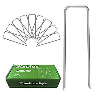 AAGUT Garden Stakes Pins, Landscape Staples 50 Pack 6 Inch 11-Gauge Galvanized Lawn Stake for Dog Fence, Weed Barrier Fabric, Ground Cover, Irrigation Tubing Soaker Hose, Chicken Wire