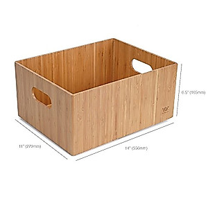 MobileVision Bamboo Storage Box PLUS LID COMBO, 14”x11”x 6.5”, Durable Bin w/Handles, For Clothes, Shoes, Arts & Crafts, Closet & Office Shelf
