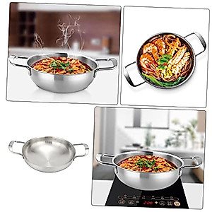 Cabilock 1pc Stainless Steel Soup Pot Wok Pan with Lid Metal Cooking Utensils Korean Cookware Fast Heating Pot Kitchen Deep Fryer Round Everyday Pan Stainless Stockpot Instant Noodle Pot