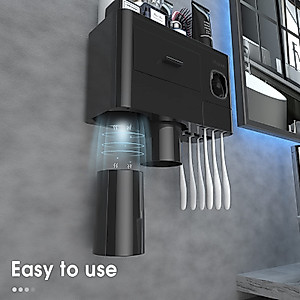 iHave Toothbrush Holder for Bathroom Storage, 2 Cups Toothbrush Holder Wall Mounted with Toothpaste Dispenser Bathroom Set, Large Capacity Tooth Brushing Holder Bathroom Organization and Storage