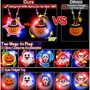 80 Pcs Halloween Party Favors for Kids Halloween Glow in the Dark Toys Rotating Spin Light Up Necklaces LED Bracelets Flash Rings Brooches Hair Lights Halloween Treats Gifts Bag Fillers Party Supplies