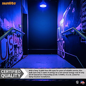Sunlite LED A19 Black Light UV Bulb, 7W (60W Equiv.), Medium E26 Base, Non-Dimmable, 390-405nm Wavelength, Ideal for Black Light Room Decor, Halloween Decorations, Indoor UV Decor, UL Listed, 3 Pack