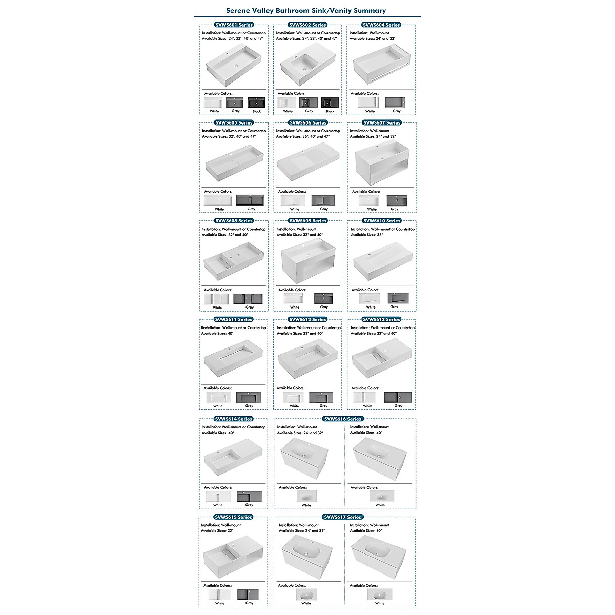 Serene Valley Bathroom Sink, Wall-Mount Install or On Countertop, 40" with Single Faucet Hole, Premium Granite Material in Matte Gray