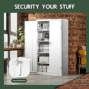 Pataku Metal Storage Cabinet, Garage Cabinet with Doors and Shelves 72''Hx36''Wx18''D, File Cabinet for Office, Tool Cabient for Garage, Utility Room, Pantry, White