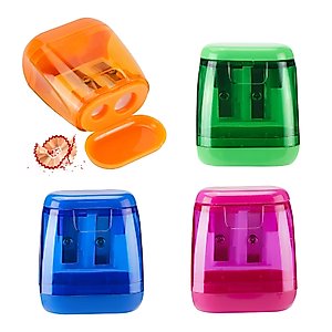 NeaLia Colored Pencil Sharpeners Manual, Hand Held Small Compact Pencil Sharpener for Kids with Lid Dual Hole, (8-11mm) No.2/Makeup Pencils Classroom Adults Artist Students School Home Office -4PCS