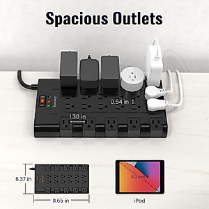 Power Strip Surge Protector, SUPERDANNY 22 AC Multiple Outlets, 2100 Joules, 1875W/15A, 6.5Ft Flat Plug Heavy Duty Extension Cord for Home, Office, Dorm, Gaming Room, Black