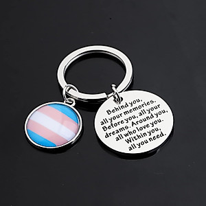 FEELMEM Pansexual Gifts Transgender Pride Gifts Behind You All Your Memories Keychain LGBTQ Trans Rainbow Jewelry LGBTQ Gifts (Rainbow-ky)