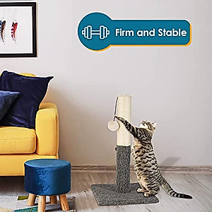 PAWBEE Cat Scratching Post - 20" Cat Scratcher Pole - Sturdy Cat Scratching Posts for Indoor Cats - Natural Sisal Rope Cat Scratchers - Cat Scratch Post with Hanging Ball Toy - Cat Post for Kittens
