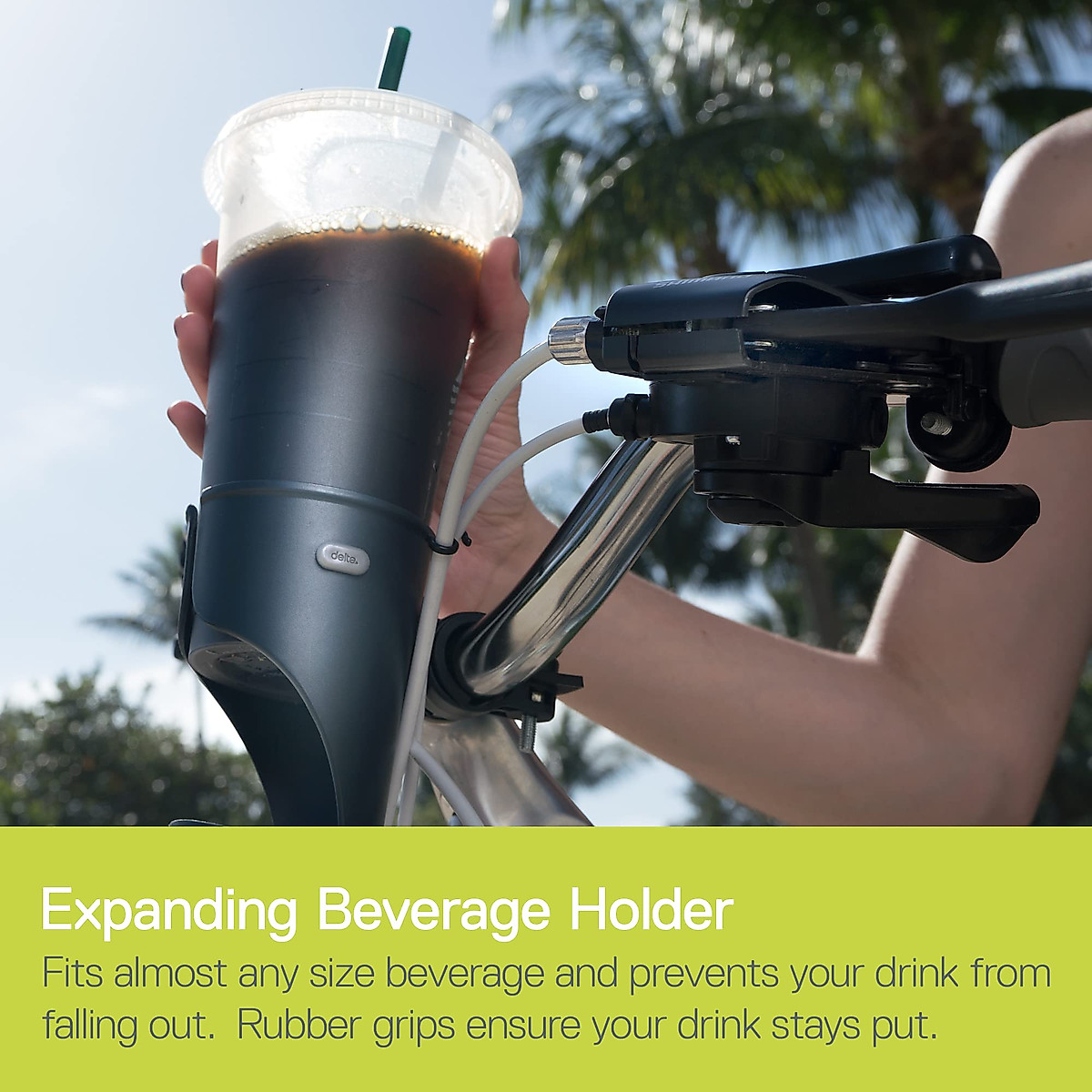 Bike Cup Holder by Delta Cycle - Expanding Beverage Cup Holder for Bike Handlebar - Universal Bike Drink Holder, Stroller Cup Holder, or Walker Cup Holder - Tool-Free Installation
