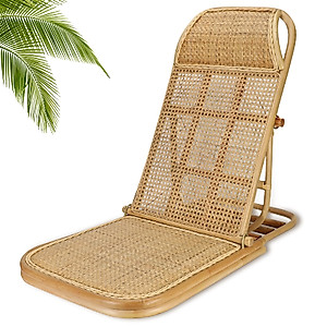 Sienson Beach Chair Folding Portable, 4-Level Adjustable Chaise Lounge, Rattan Beach Chair, Floor Wood Chair,Pool Lounger Recliner, Portable Wicker Beach for Pool Home Yoga Meditate Office Relaxation