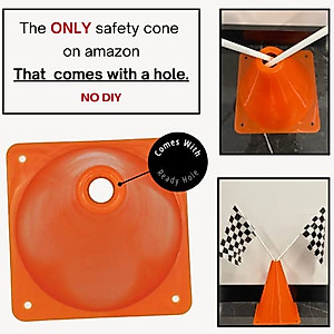 38 Pcs Set - 12 Traffic Cones With Hole on Top, 24 Checkered Flags, Racetrack Floor Runner - for For Race Car Birthday Party Supplies, Table Centerpiece Decorations for Kids by 4E's Novelty