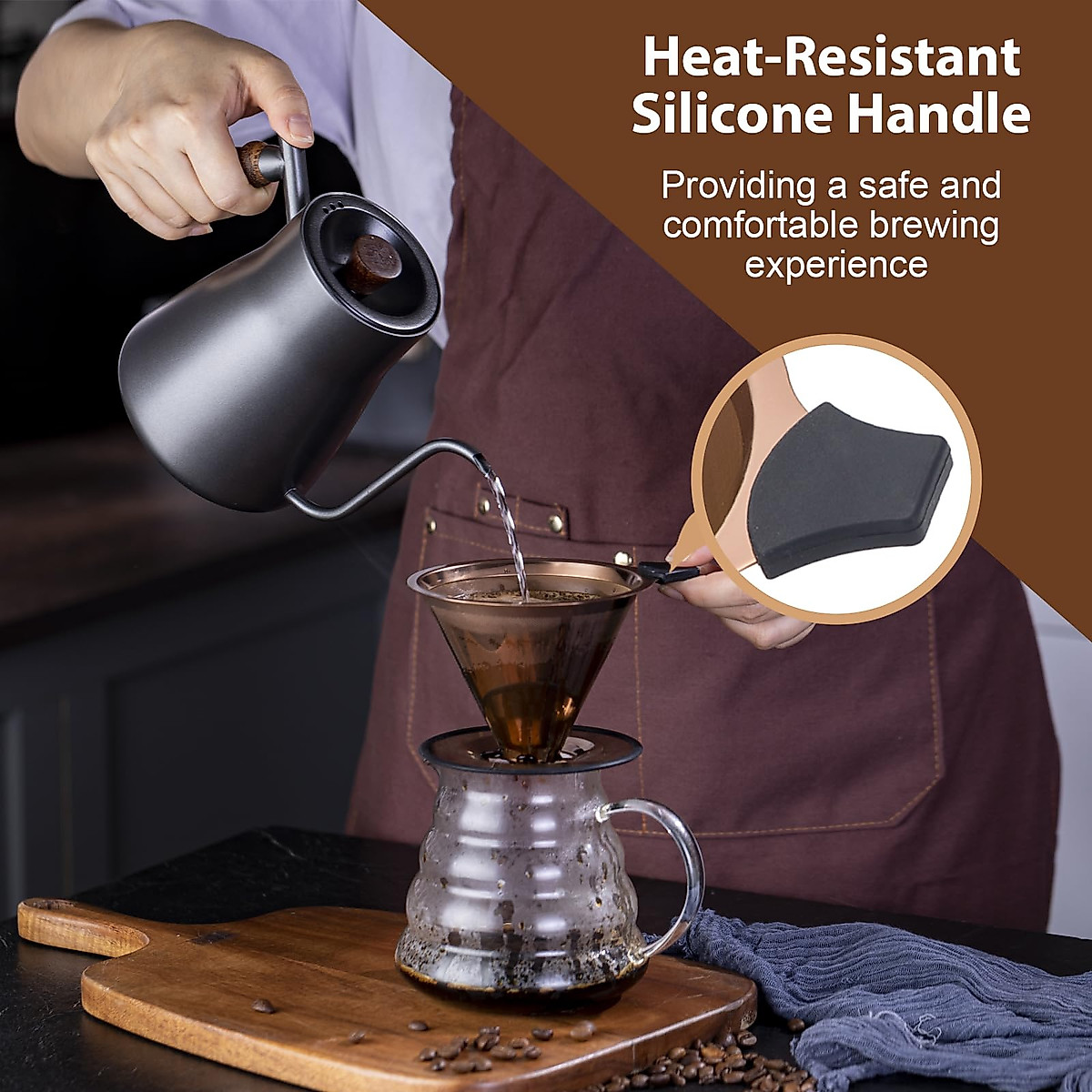 Pour Over Coffee Dripper INSINTAR Stainless Steel Drip Cone Brew Coffee Filter, Reusable Metal Coffee Strainer With Non-Slip Ring&Handle Paperless Pour Over Coffee Maker 1-4 Cup(Titanium Copper)