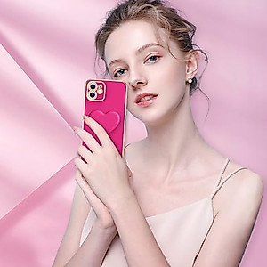 Telaso iPhone 12 Case, Hot Pink, Plastic, Slim Shockproof Protective Cover with Separate Love Heart Kickstand Holder, for Women