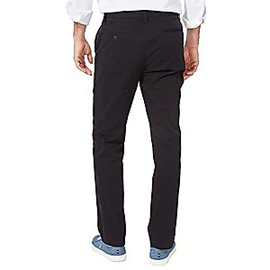 Nautica Men's Classic Fit Flat Front Stretch Solid Chino Deck Pant, True Black, 34W 32L