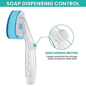 Non Scratch Dishwand Refill with Handle, 6 Heavy Duty Dish Wand Refills, Replacement Sponge Heads Set, Soap Control Dispenser Scrubbers, Dishwashing Scrub Dispensing Brush, Dishwasher Cleaning Tool