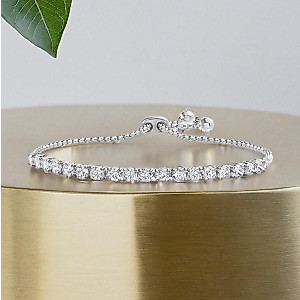 Devin Rose 8 Cttw Cubic Zirconia Adjustable Bolo Bracelet for Women in Rhodium Plated Brass 4mm White