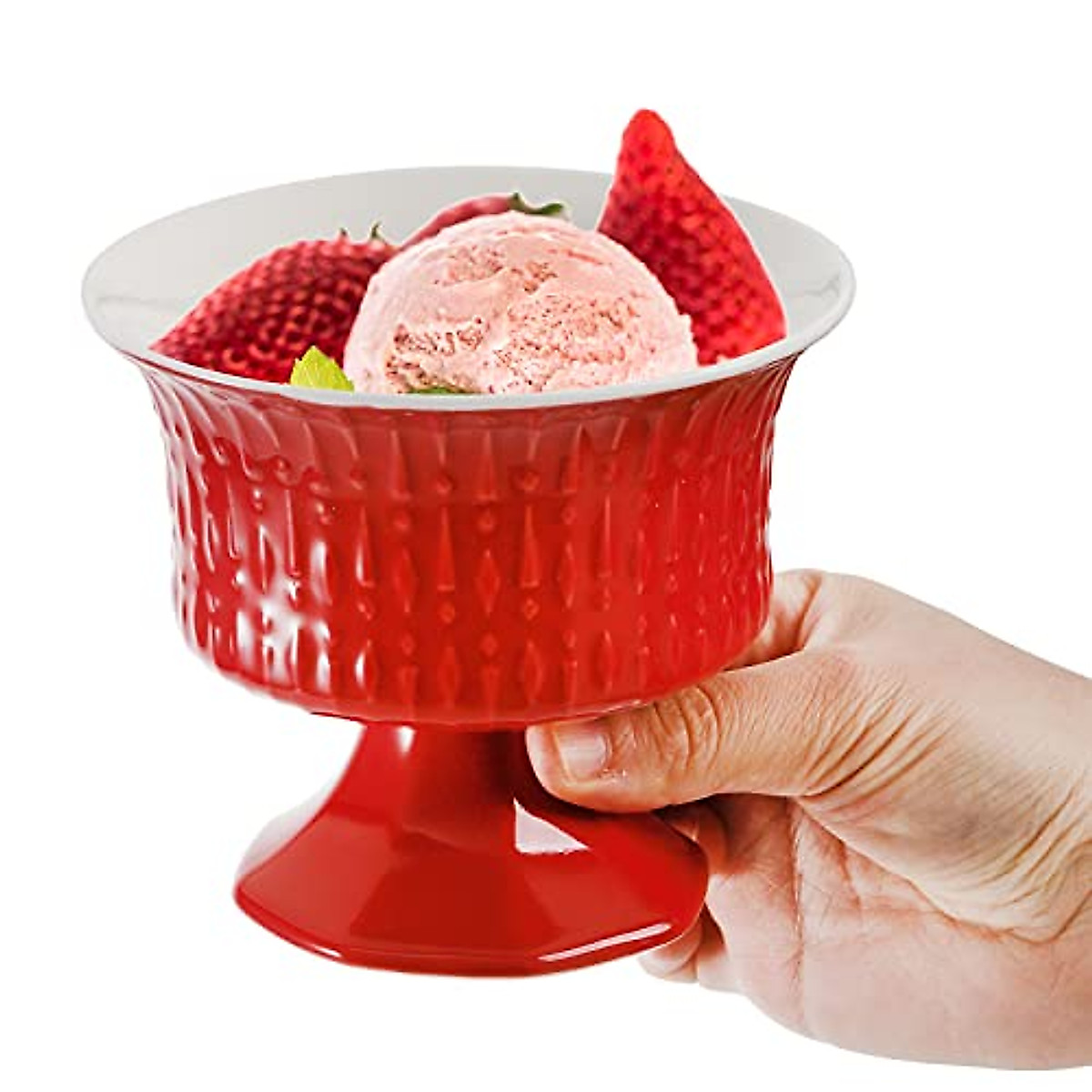TOPZEA 4 Pack Ceramic Ice Cream Bowls, 10 oz Cute Ice Cream Sundae Cups Mini Parfait Trifle Cup, Footed Dessert Serving Tasting Bowl Dish for Yogurt, Soup, Fruit Salad, Pudding, 4 Colors
