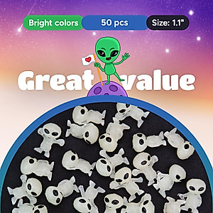 Glow in The Dark Alien Figurines for Kids - 100 Pcs Small Halloween Toys for Halloween Party Favors - 1" Bulk Toys Goodie Bag Pinata Stuffers - Bulk Gifts for Kids - Vending Machine Toy - Easter Toys