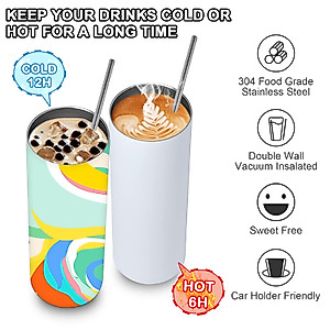 20 Oz Sublimation Tumblers,10 Pack Blank Skinny Tumbler with Lids and Straws,Stainless Steel Double Wall Vacuum Insulated Sublimation Tumbler Bulk Set, Straight Tumblers Cups Travel Coffee Cup(White)