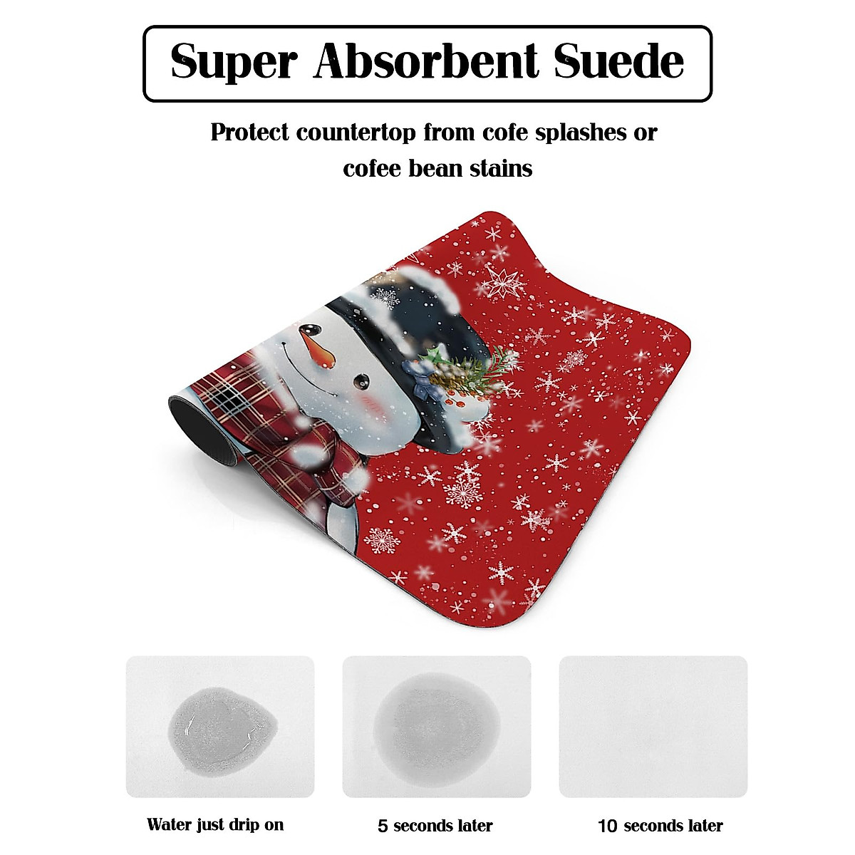 Red Snowman Dish Drying Mat for Kitchen Counter, Absorbent Quick Dry Coffee Bar Mat Pad Thin Diatomaceous Sink Mat Non Slip Dish Drainer Mat 16''x24'' Winter Christmas Buffalo Plaid Berry Watercolor