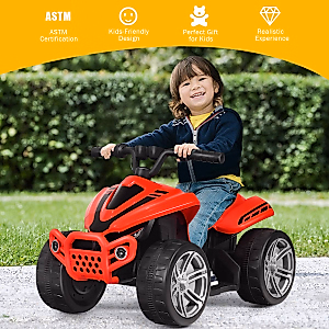 Costzon Kids ATV, 6V Battery Powered Electric Vehicle, 2 Speeds, Forward/Reverse Switch, Rear Wheeler Motorized Mini Toy Car, Ride on Car 4 Wheeler Quad for Boys & Girls Gift, Ride on ATV (Red)