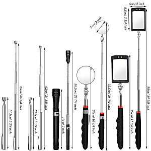Magnetic Pick-up Tools,5PcsTelescoping Magnetic Pick-Up Tool Dad Father Christmas Gift 15lb/1lb Pick Up Rod, Telescoping Flexible 3 Led Flashlight Round/Square 360° Swivel Adjustable Inspection Mirror