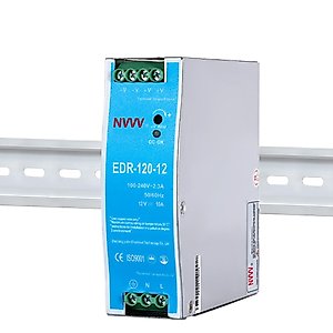 NVVV EDR-120-12 120W 12VDC 10Amp Industrial DIN Rail Power Supplies (12V 120W), Silver