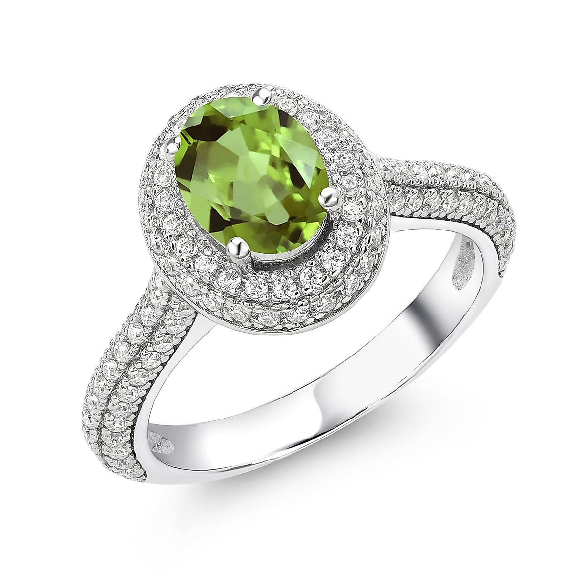 Gem Stone King 925 Sterling Silver 8X6MM Oval Gemstone Birthstone and White Moissanite Halo Engagement Ring | Wedding Anniversary Promise Ring For Women | Size 5,6,7,8,9