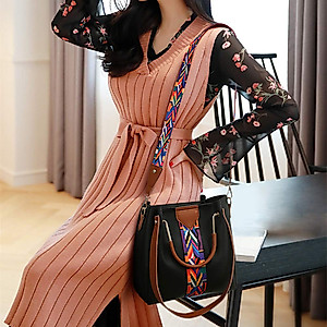 Women Handbag Set 4 in 1 Soft PU Leather Top Handle Bag, Tote Bag, Shoulder Bags Crossbody Bag Wallet Purse Set (Black)