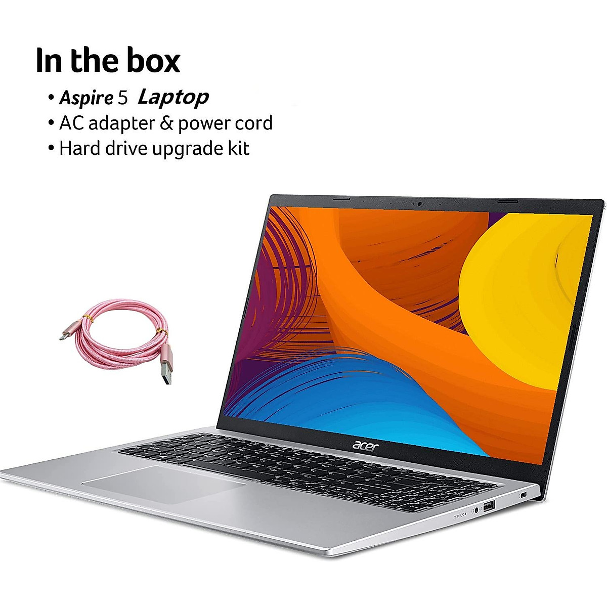 Acer 2023 Aspire 5 15.6 Inch Slim Laptop, 11th Gen Intel i3-1115G4 Dual Core Processor, 8GB RAM, 256GB PCIe SSD, FHD IPS Display, WiFi 6, Windows 11 Home in S Mode, Siver, w/Saz USB Cable