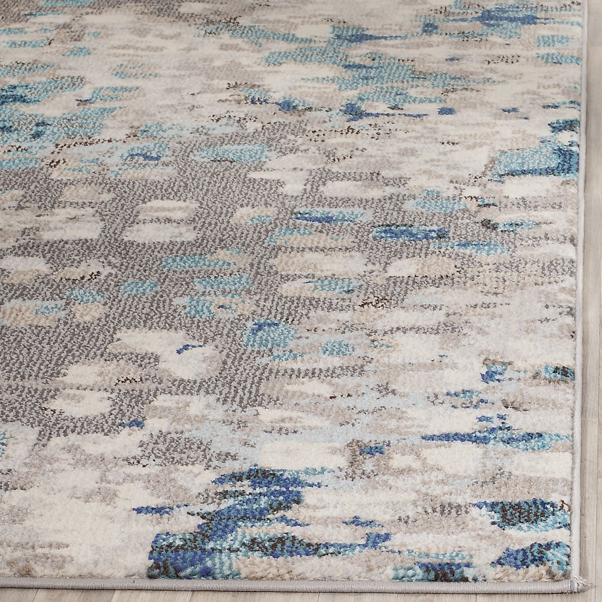 SAFAVIEH Monaco Collection Area Rug - 3' Square, Grey & Light Blue, Boho Chic Abstract Watercolor Design, Non-Shedding & Easy Care, Ideal for High Traffic Areas in Living Room, Bedroom (MNC225E)