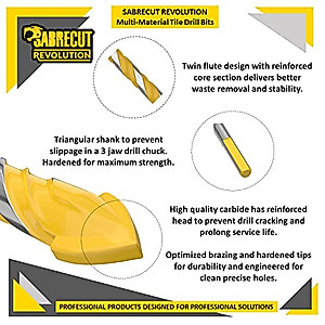 SabreCut SCTBA5 Multi-Material Tile Drill Bits Set for Ceramic Porcelain Granite Marble with Durable Storage Box
