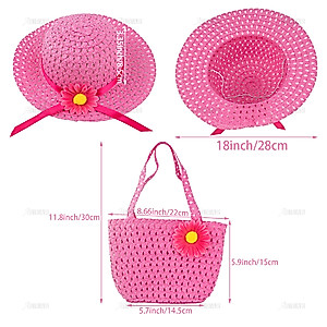 AUEAR, 3 Set Girls Straw Hat and Purse Set Tea Party Summer Beach Sunflower Daisy Flower Sunhats Blue Yellow Pink