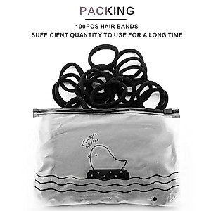 100PCS Black Hair Ties for Women, No Crease No Damage, Seamless Cotton Bands for Thick Thin Hair, Soft Ponytail Holders, Accessories for Girls