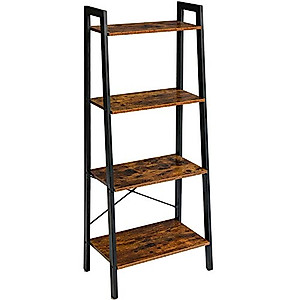 YMYNY Industrial Ladder Shelf, 4+6-Tier Bookcase with Metal Frame, 78.7"+58.5" Open Bookshelf, HTMJ014H+RF-TM018