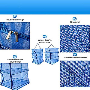 MAHDETP 2.2ft 3 Layer Non-Toxic Nylon Netting Foldable Drying Rack for Fish Vegetables Fruit Herb Practical Hanging Net Dry Cage（15.7 x15.7 x25.6inch）