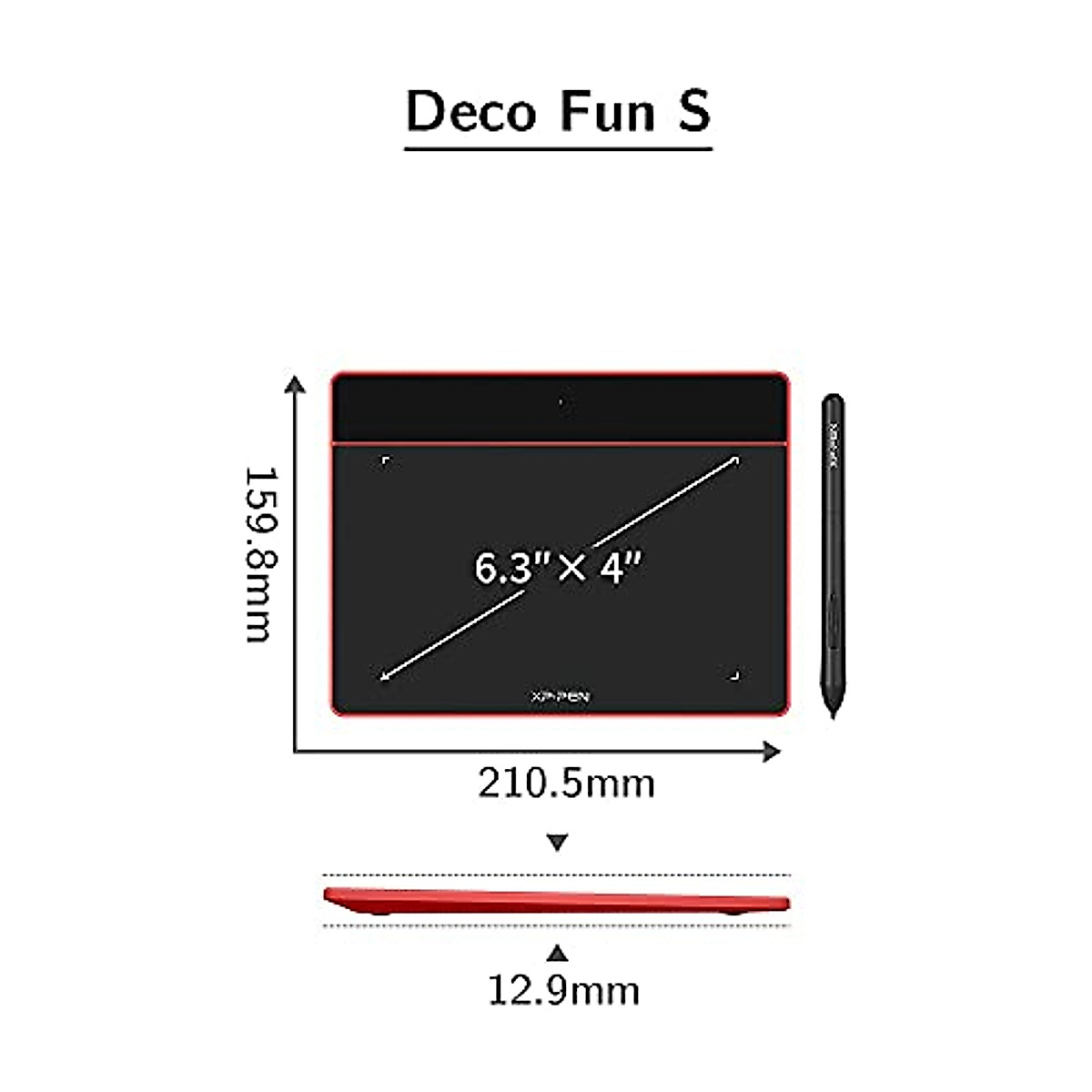 Drawing Tablet XPPen Deco Fun S Graphic Tablet with 8192 Levels Pressure, Artist Tablet 8 for Student E-Learning and Online Teaching Compatible with Window/Mac/Android/Chrome/Linux(Red, 6x4 Inch)