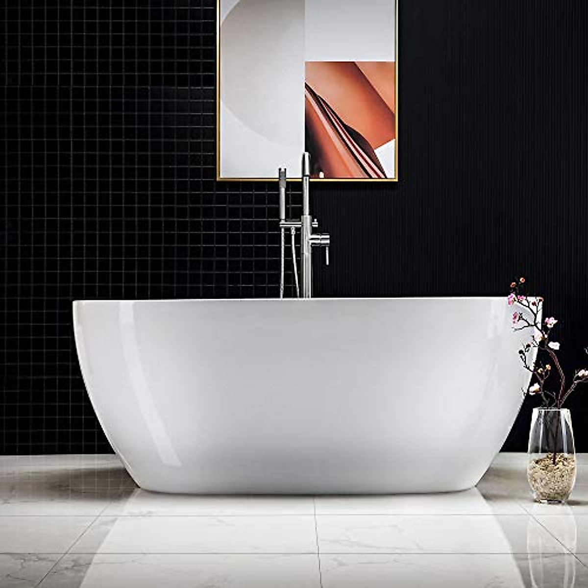 WOODBRIDGE 59" Freestanding White Acylic Soaking Bathtub with Chrome Drain and Overflow,BTA1518 -C-Drain &O