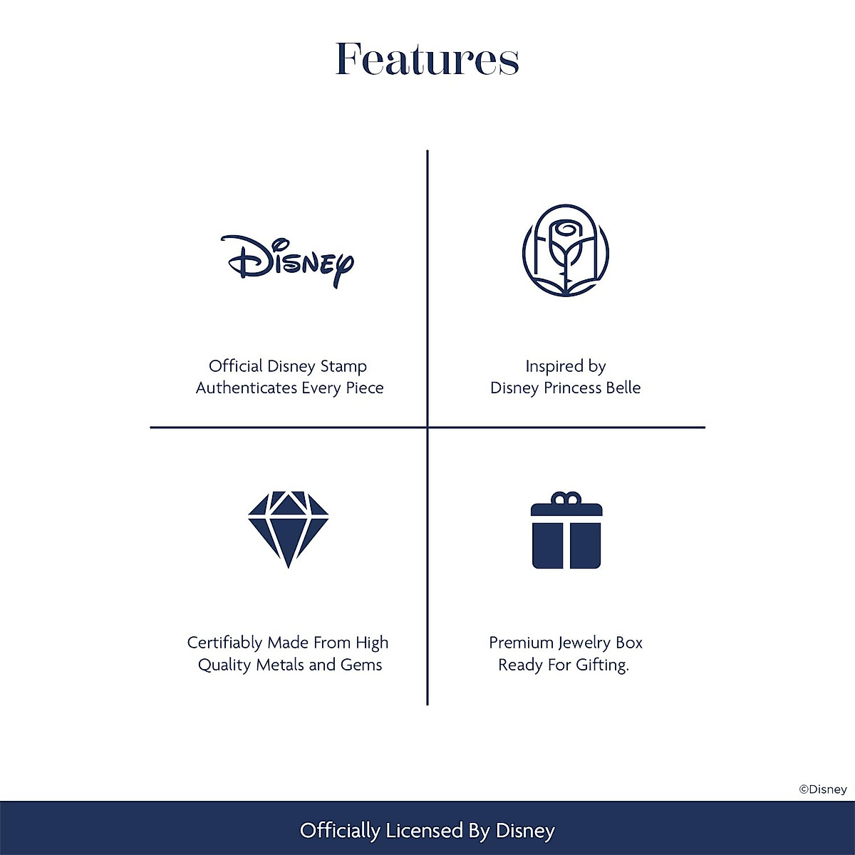 Jewelili Enchanted Disney Fine Jewelry 14K Rose Gold Over Sterling Silver Natural White Round Diamond Accent Belle Key Pendant Necklace