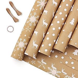 STEZHOU Wrapping Paper Set,5 Sheets Kraft Brown Recycled Gift Wrapping Paper,16.75 x 39.75 inches per sheet,Birthday,Wedding,Valentine's Day, Christmas,Baby Showe，Winter Solstice