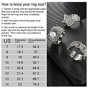 Sanfenly Iced Out Rings for Men Bling Fake Diamond Costume Pinky Rings Chunky Silver 80s 90s Hip Hop Rings Star Cuban Chain Square US Dollar Sign Cool Rapper Ring Fashion Cosplay Man Jewelry Ring Set