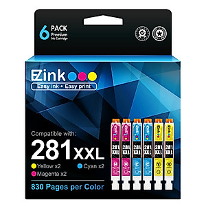 E-Z Ink (TM Compatible Ink Cartridge Replacement for Canon CLI-281XXL 281 XXL for PIXMA TR7520 TR8520 TS6320 TS6120 TS6220 TS8120 TS8220 TS9120 TS9520 TS9521C Printer (Cyan, Magenta, Yellow) 6 Pack
